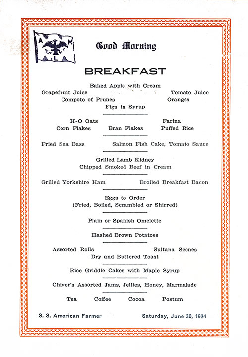 American Breakfast Menu