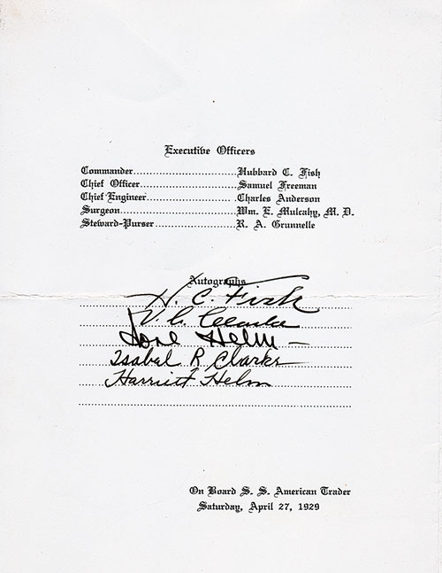 SS American Shipper Dinner Menu - 27 April 1929 | GG Archives