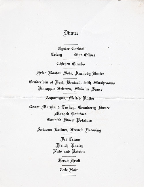 SS American Shipper Dinner Menu - 27 April 1929 | GG Archives