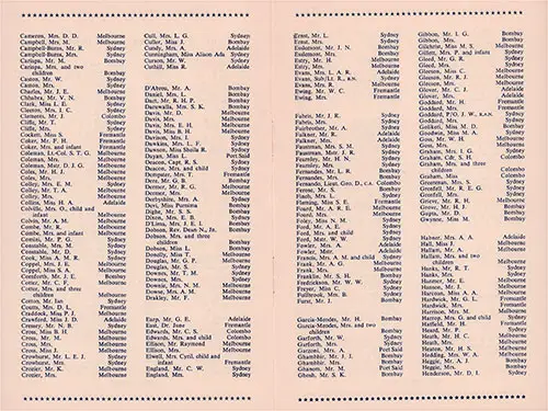 RMS Strathmore Passenger List - 24 August 1954